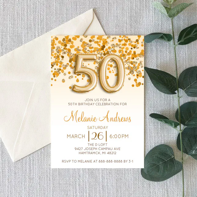 Gold Glitter 50th Birthday Party Invitation | Zazzle