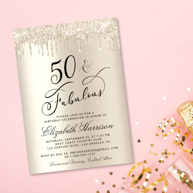 Gold Glitter 50th Birthday Party Invitation | Zazzle