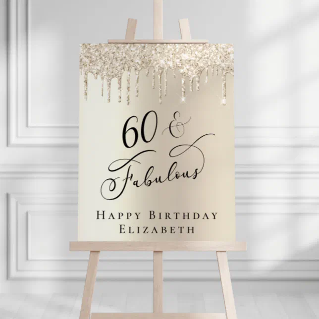 Gold Glitter 60th Birthday Party Foam Board | Zazzle