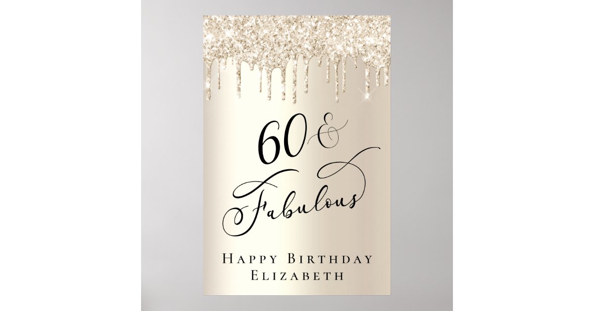 Gold Glitter 60th Birthday Party Poster | Zazzle