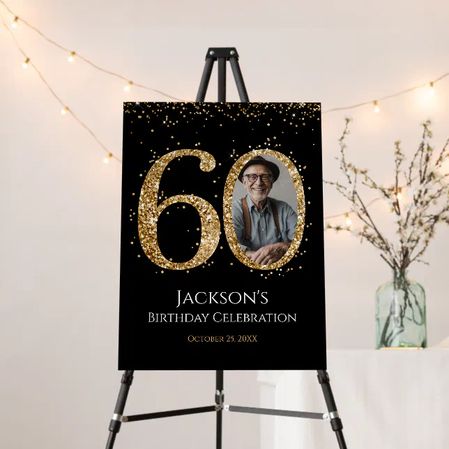 Gold Glitter 60th Birthday Photo Foam Board | Zazzle