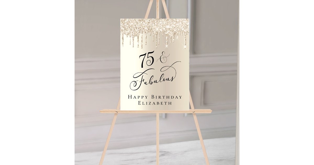 Gold Glitter 75th Birthday Party Acrylic Sign | Zazzle