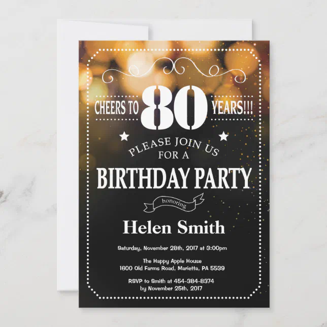 Gold Glitter 80th Birthday Invitation | Zazzle