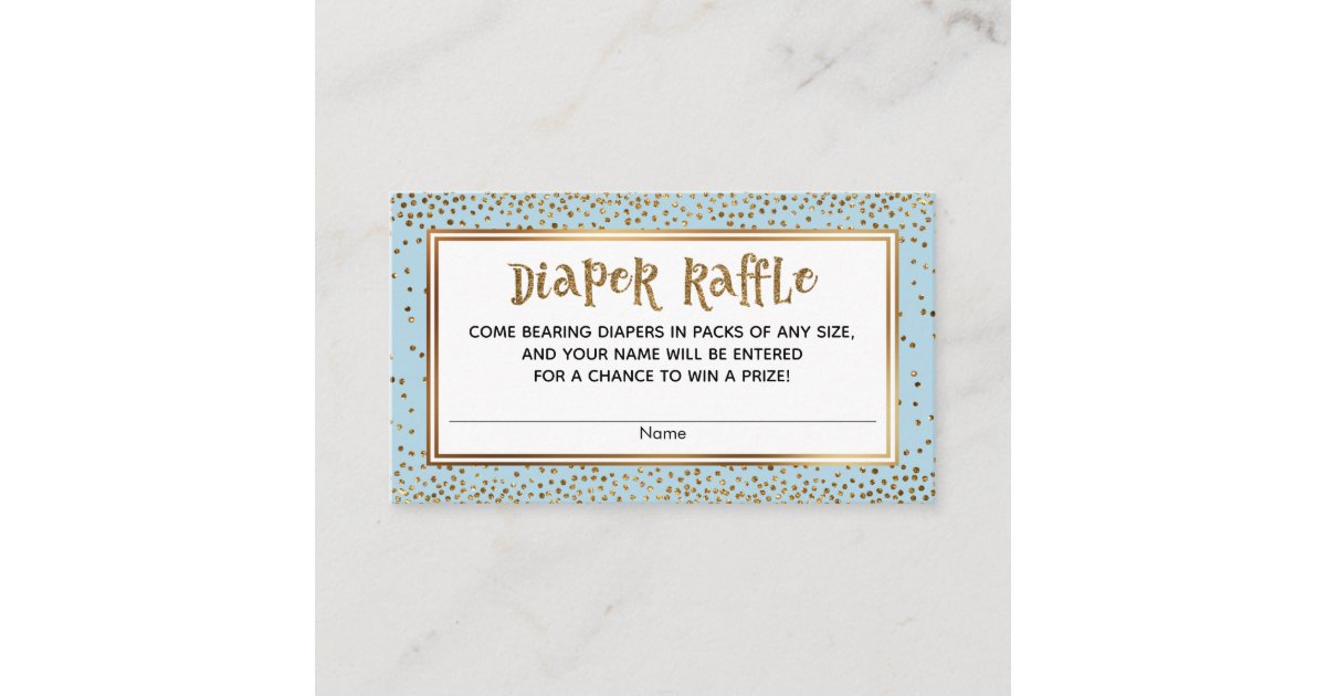 Gold Glitter Accents Baby Blue Diaper Raffle Cards | Zazzle