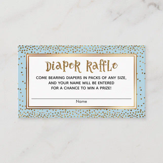 Gold Glitter Accents Baby Blue Diaper Raffle Cards | Zazzle