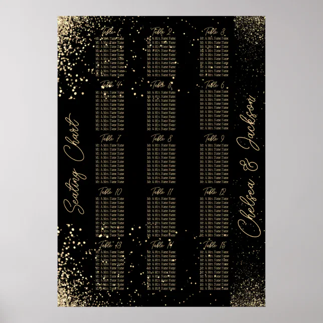 Gold Glitter and Black - 15 Seating Chart | Zazzle