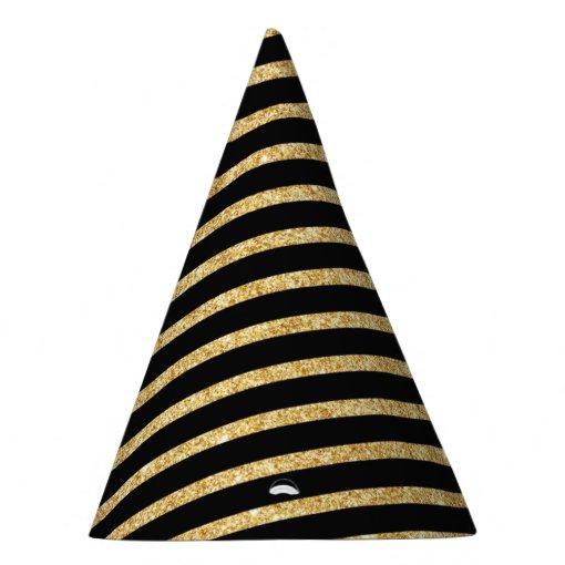 Gold Glitter and Black Diagonal Stripes Pattern Party Hat | Zazzle