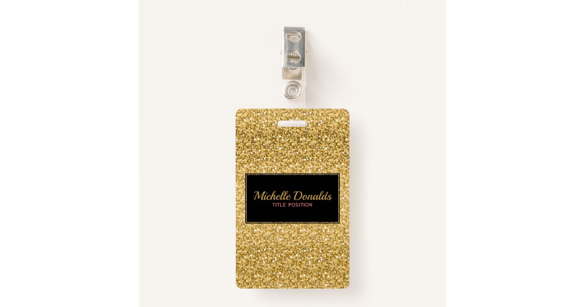 Gold Glitter And Black Frame Badge | Zazzle