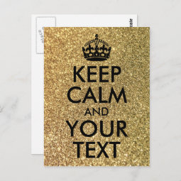 Gold Glitter and Black Keep Calm and Your Text Postcard | Zazzle