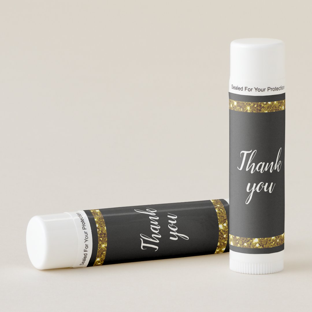 Gold Glitter and Black Personalized Lip Balm | Zazzle