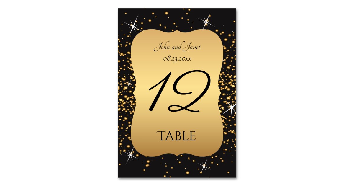 Gold Glitter and Black Table Numbers | Zazzle