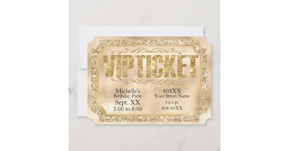 Gold Glitter and Diamonds Ticket Invitation | Zazzle