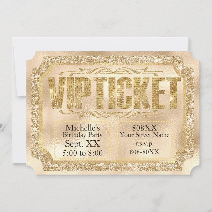 Gold Glitter and Diamonds Ticket Invitation | Zazzle