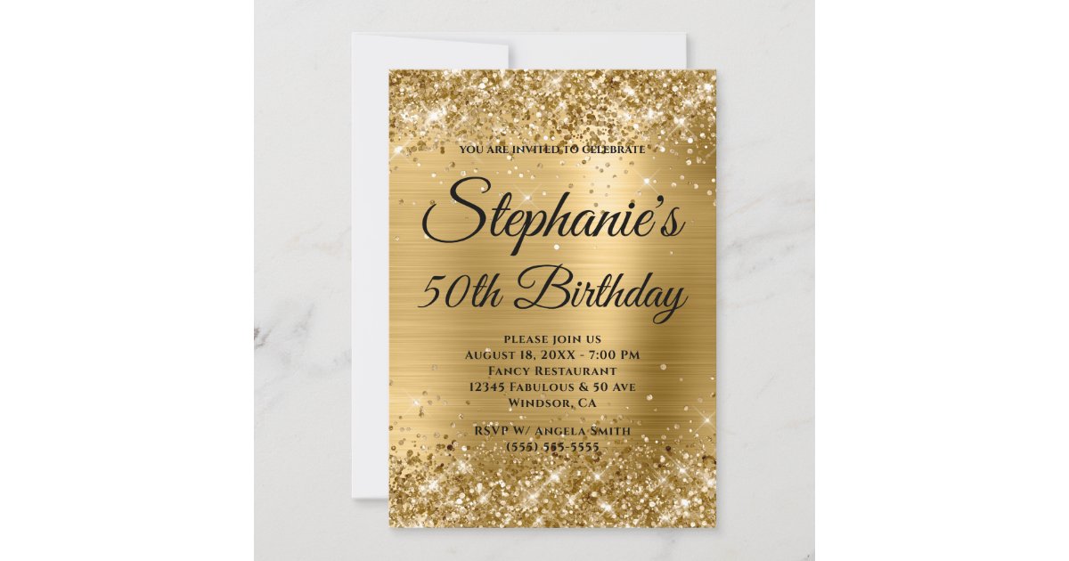 Gold Glitter and Foil Fancy Monogram Invitation | Zazzle