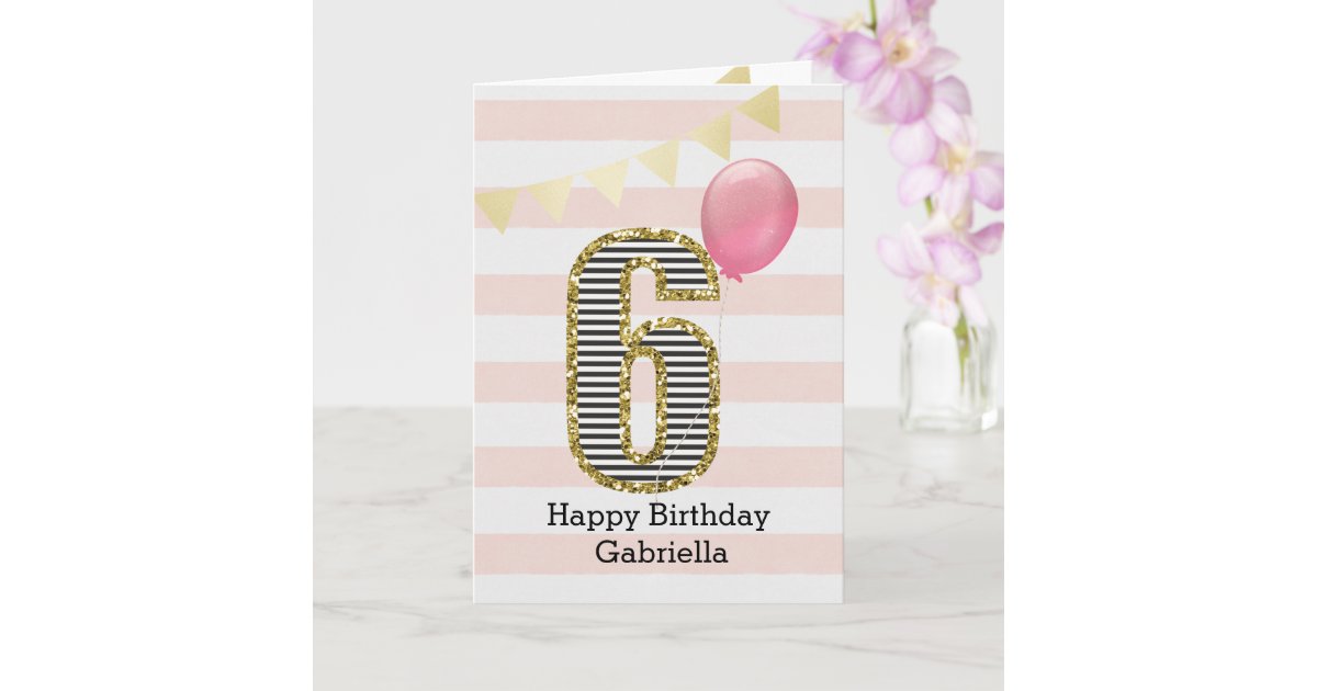 Gold Glitter and Pink 6th Birthday Card | Zazzle