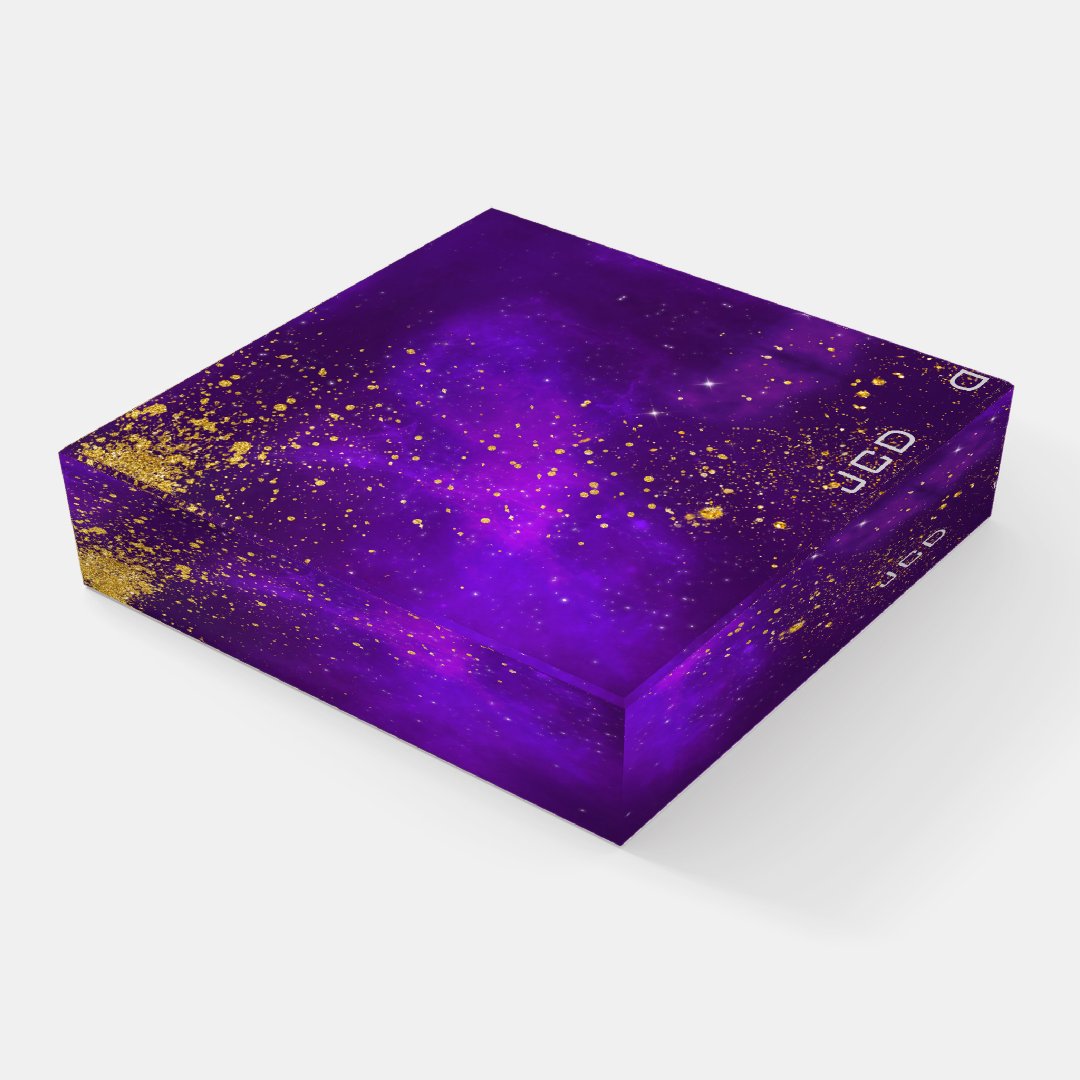 Gold Glitter and Purple Galaxy Paperweight | Zazzle