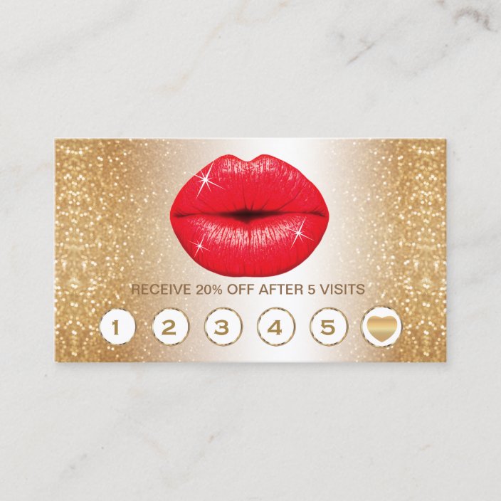 Gold Glitter and Red Lips Loyalty Cards | Zazzle.com
