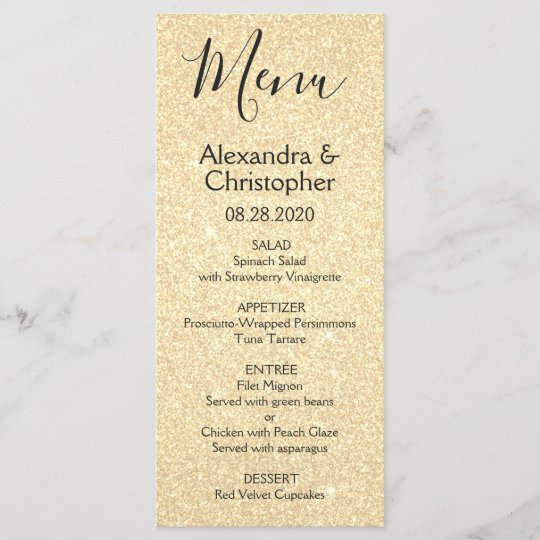 Gold Glitter and Sparkle Wedding Menu | Zazzle.com