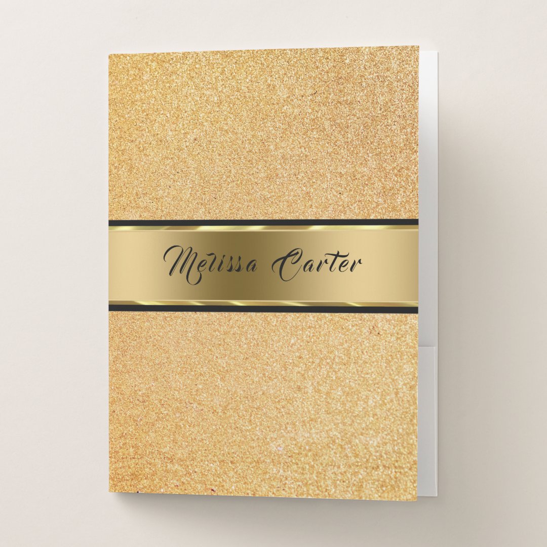 Gold Glitter And Stripe Pocket Folder | Zazzle