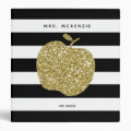 Gold Glitter Apple Black Stripes | Teacher Binder | Zazzle