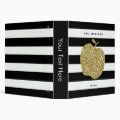 Gold Glitter Apple Black Stripes | Teacher Binder | Zazzle