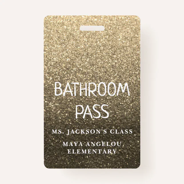 Gold Glitter Back To School Bathroom Hall Pass Badge | Zazzle