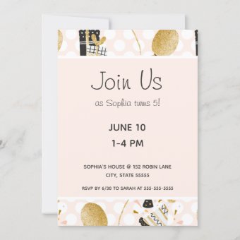 Gold Glitter Balloons and Hats Kid Birthday Party Invitation | Zazzle