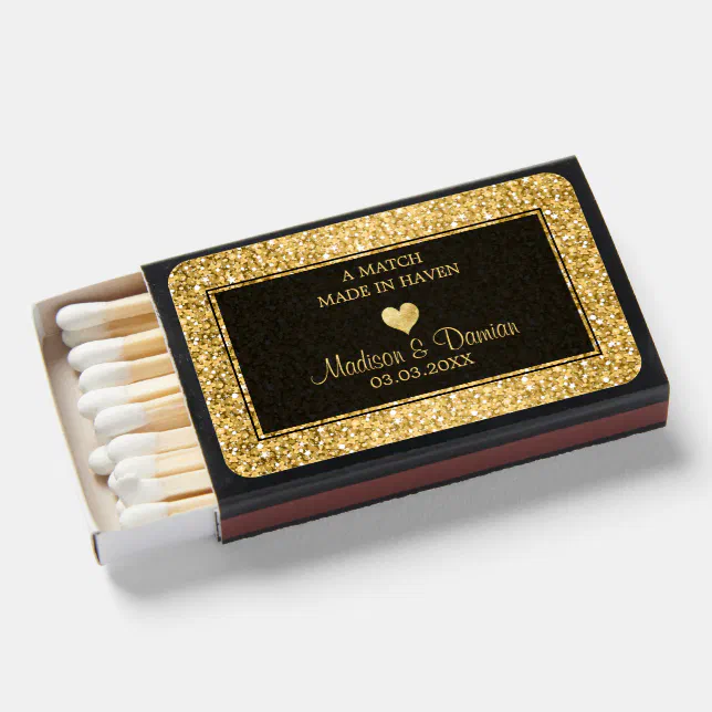 Gold Glitter Black Frame Matchboxes | Zazzle