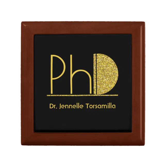 Gold Glitter Black PhD Graduation Gift Box | Zazzle