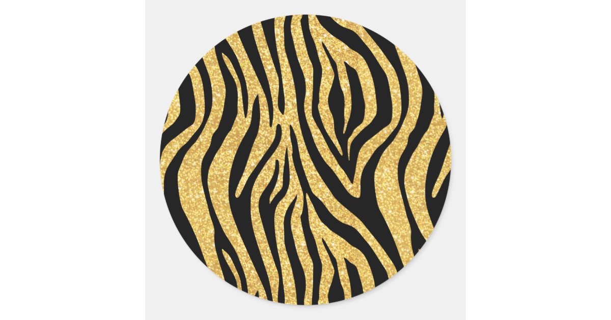 Gold Glitter Black Zebra Stripes Animal Print Classic Round Sticker ...