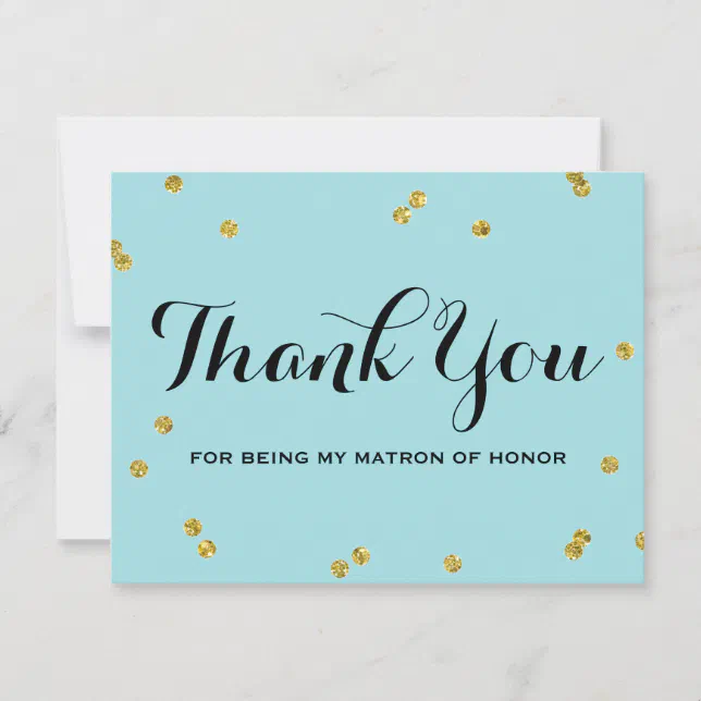 Gold Glitter Blue | Matron Honor Thank You Cards | Zazzle