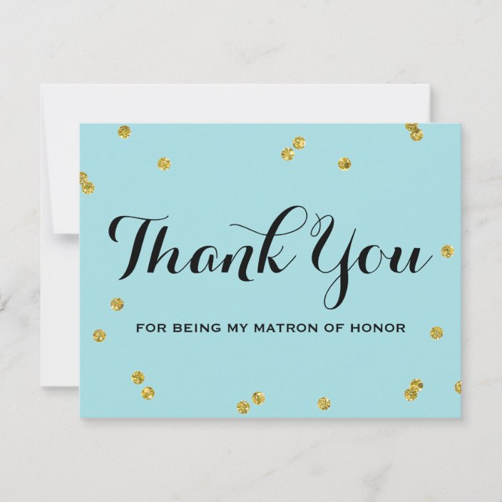Gold Glitter Blue | Matron Honor Thank You Cards | Zazzle.com