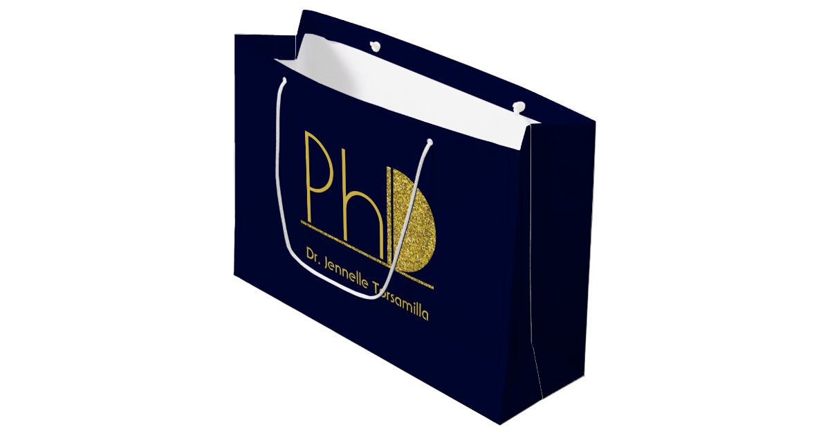 Gold Glitter Blue PhD Graduation Large Gift Bag | Zazzle