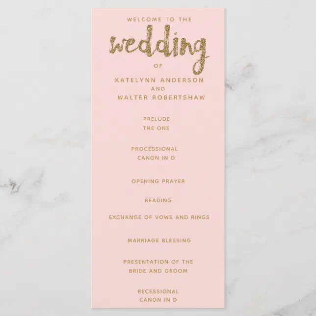 Gold Glitter Blush Pink Custom Wedding Programs | Zazzle