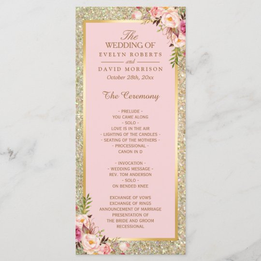 Gold Glitter Blush Pink Floral Wedding Program | Zazzle.com