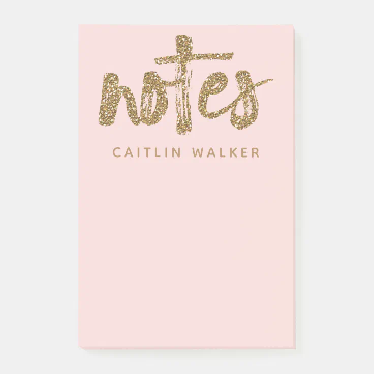 Gold Glitter Blush Pink Sticky Notes Pad | Zazzle