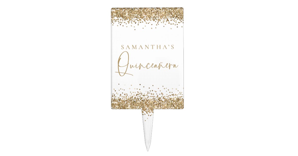 Gold Glitter Borders Quinceañera Party Cake Topper | Zazzle