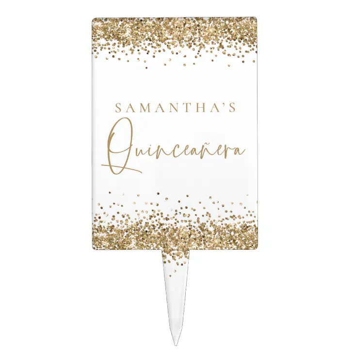 Gold Glitter Borders Quinceañera Party Cake Topper | Zazzle