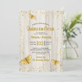 Gold Glitter Butterfly Rustic Wood Quinceanera Invitation | Zazzle