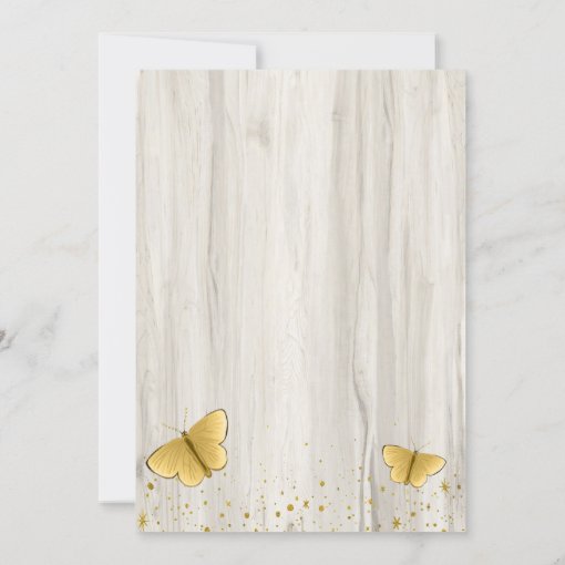 Gold Glitter Butterfly Rustic Wood Quinceanera Invitation | Zazzle