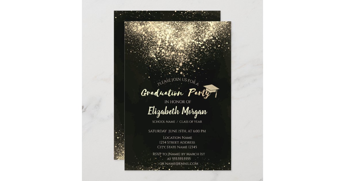 Gold Glitter Cap, Confetti Graduation Party Invitation | Zazzle