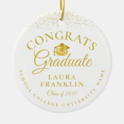 Gold Glitter Cap Graduation Congratulations Ceramic Ornament | Zazzle
