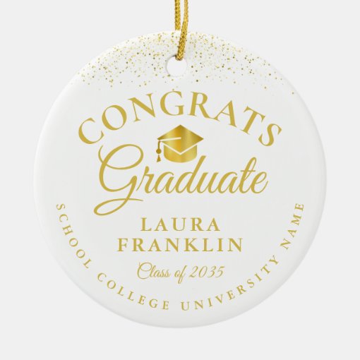 Gold Glitter Cap Graduation Congratulations Ceramic Ornament | Zazzle