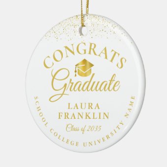 Gold Glitter Cap Graduation Congratulations Ceramic Ornament | Zazzle