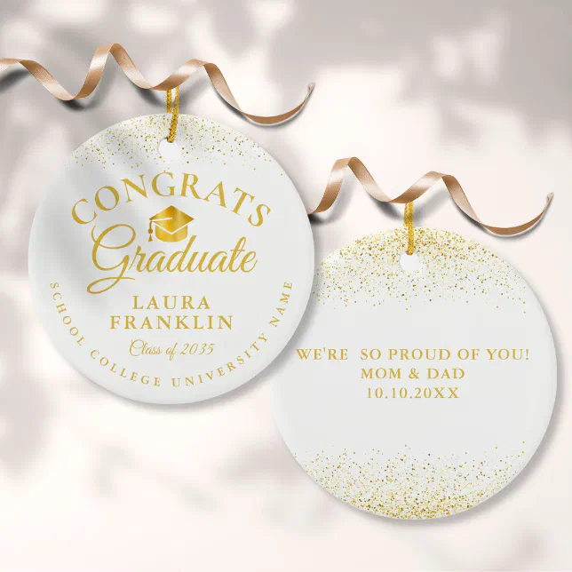Gold Glitter Cap Graduation Congratulations Ceramic Ornament | Zazzle
