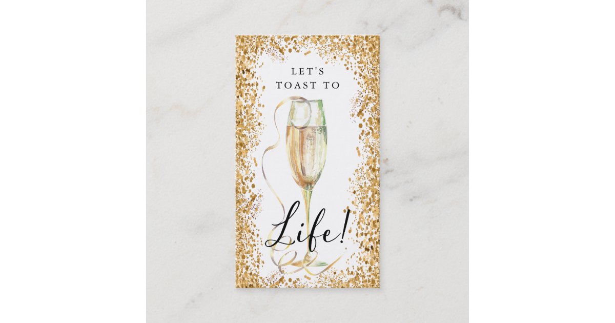 Gold Glitter Champagne Birthday Party Bookmark Business Card | Zazzle