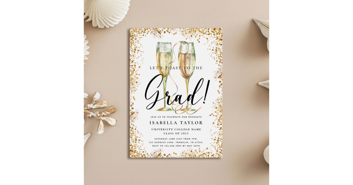 Gold Glitter Champagne Graduation Party Invitation | Zazzle