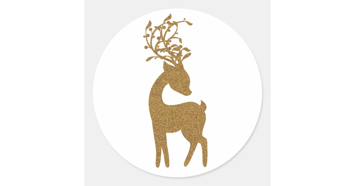 Gold Glitter Christmas Holiday Reindeer Classic Round Sticker | Zazzle