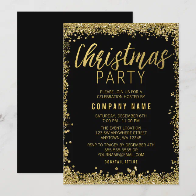 Gold Glitter Christmas Party Invitation | Zazzle