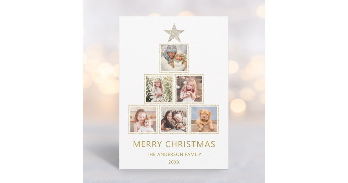 Gold Glitter | Christmas Photo Tree Holiday Card | Zazzle